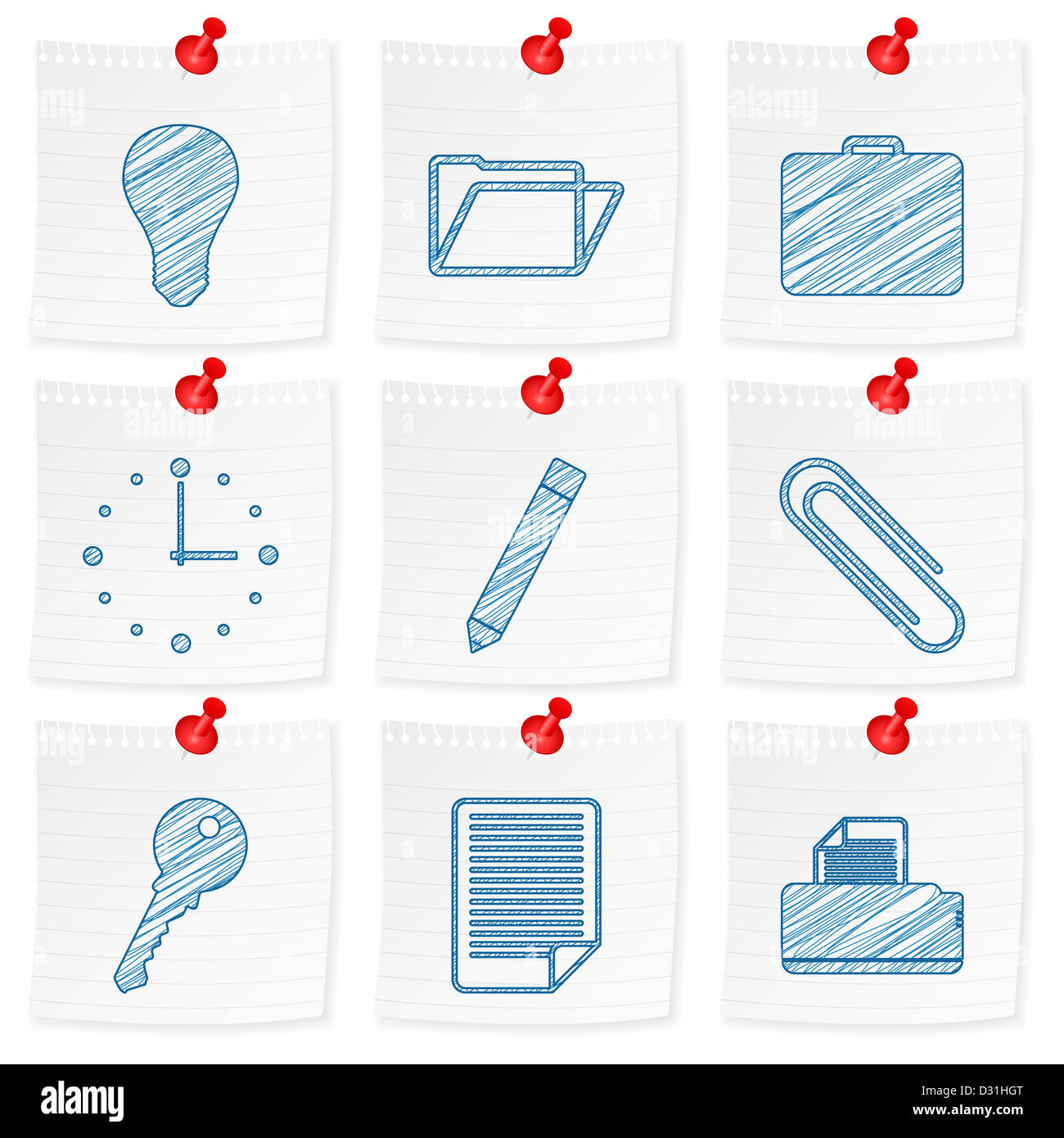 Paper note and drawing office symbol on a white background. Vector ...