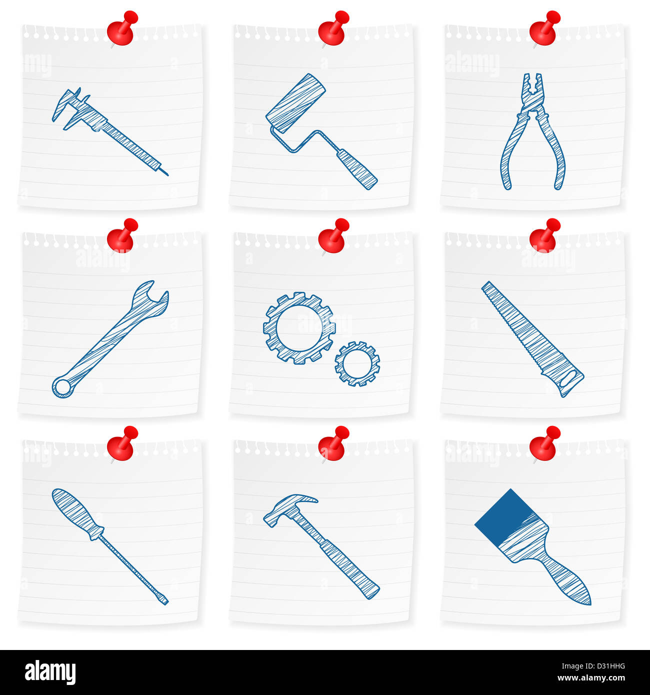 Paper note and drawing tools symbol on a white background. Vector ...