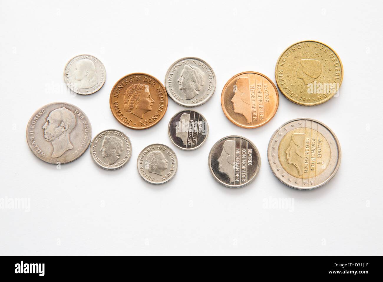 Dutch royals are pictured on Euro Coins and old Gulden Coins. This ...