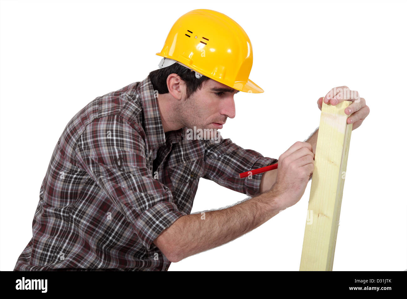 Man marking wood Stock Photo - Alamy