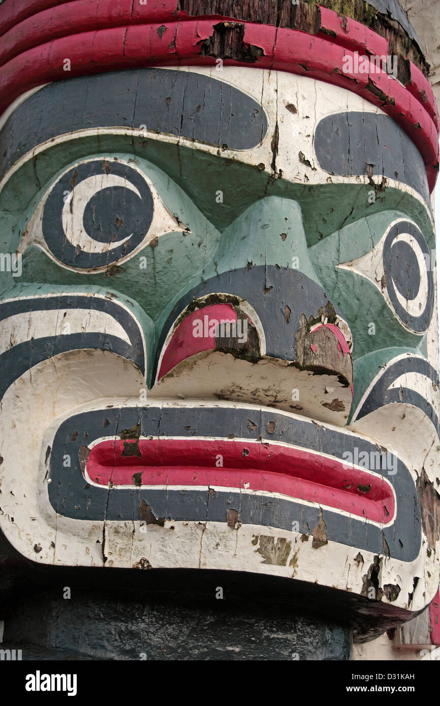 The face of the Cedar Man figure on the Totem Pole in the Valley ...
