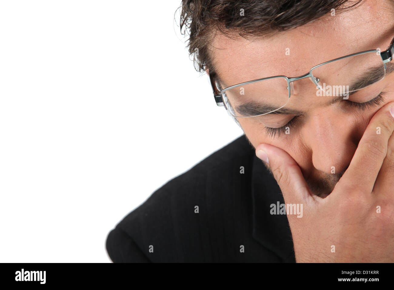 Man in glasses expressing dread Stock Photo - Alamy