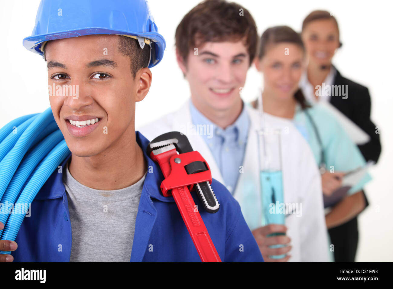 Four young people illustrating different career options Stock Photo - Alamy