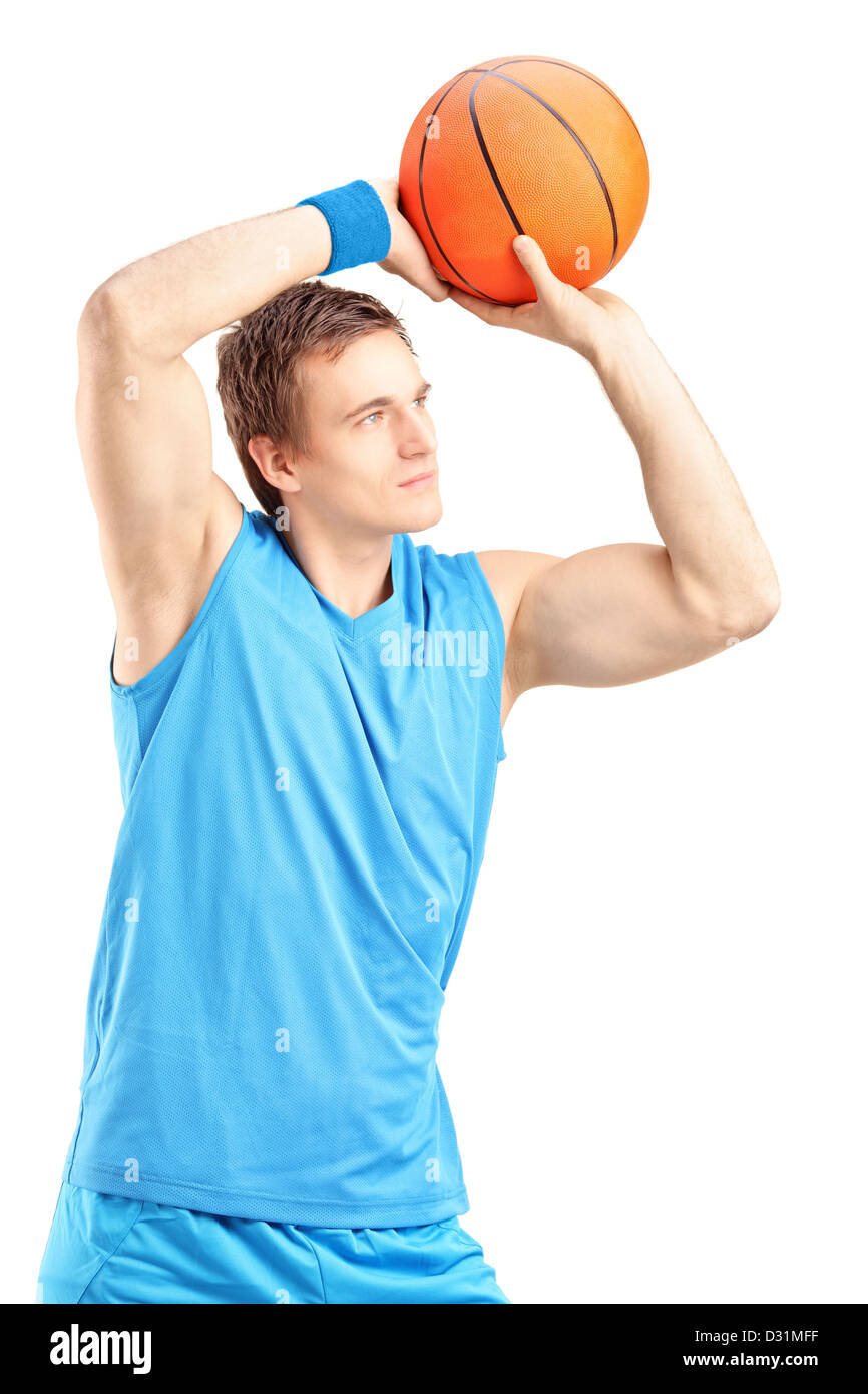 Basketball player about to score a point isolated on white background ...