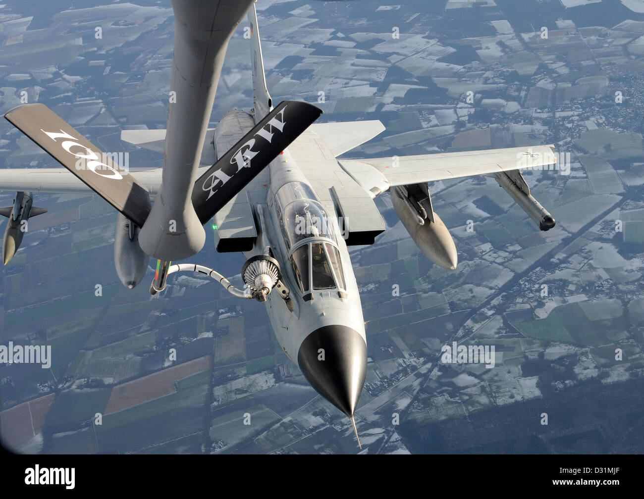 A Tornado PA-200 from Buechel Air Base, Germany, receives fuel from a ...