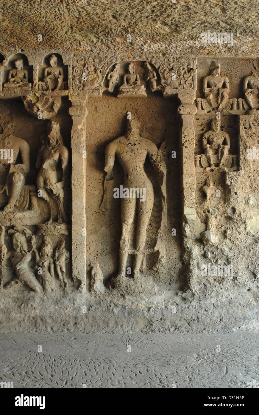 Right wall- central panel of the Chaitya at Kondivite showing Buddha ...