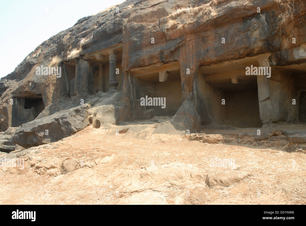 General-View of cave Nos 8 to 11 of the Lower group. Kuda Caves, Kolaba ...