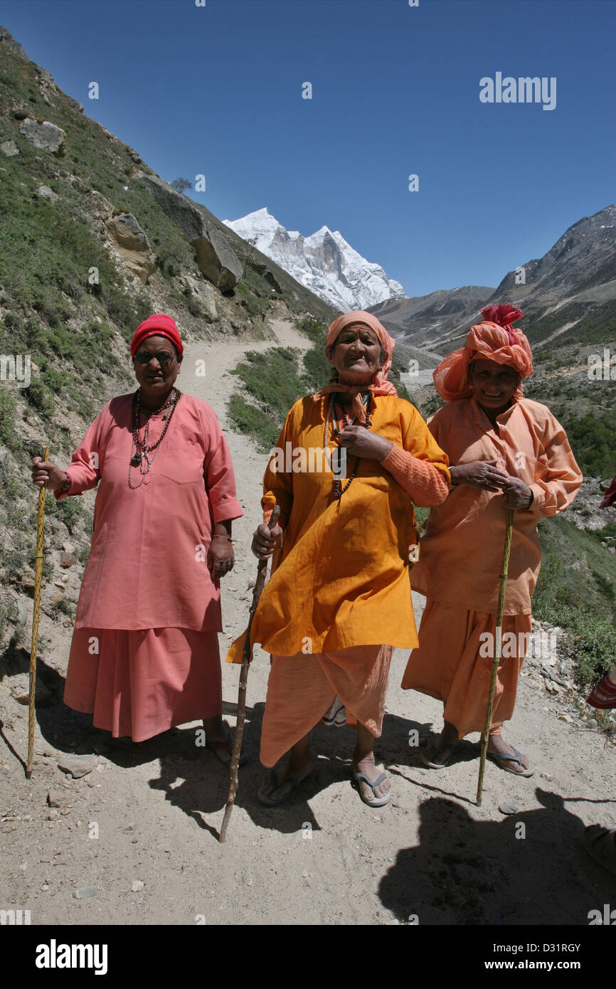 Female sadhus return from Gaumukh, the source of the Ganges Stock Photo ...