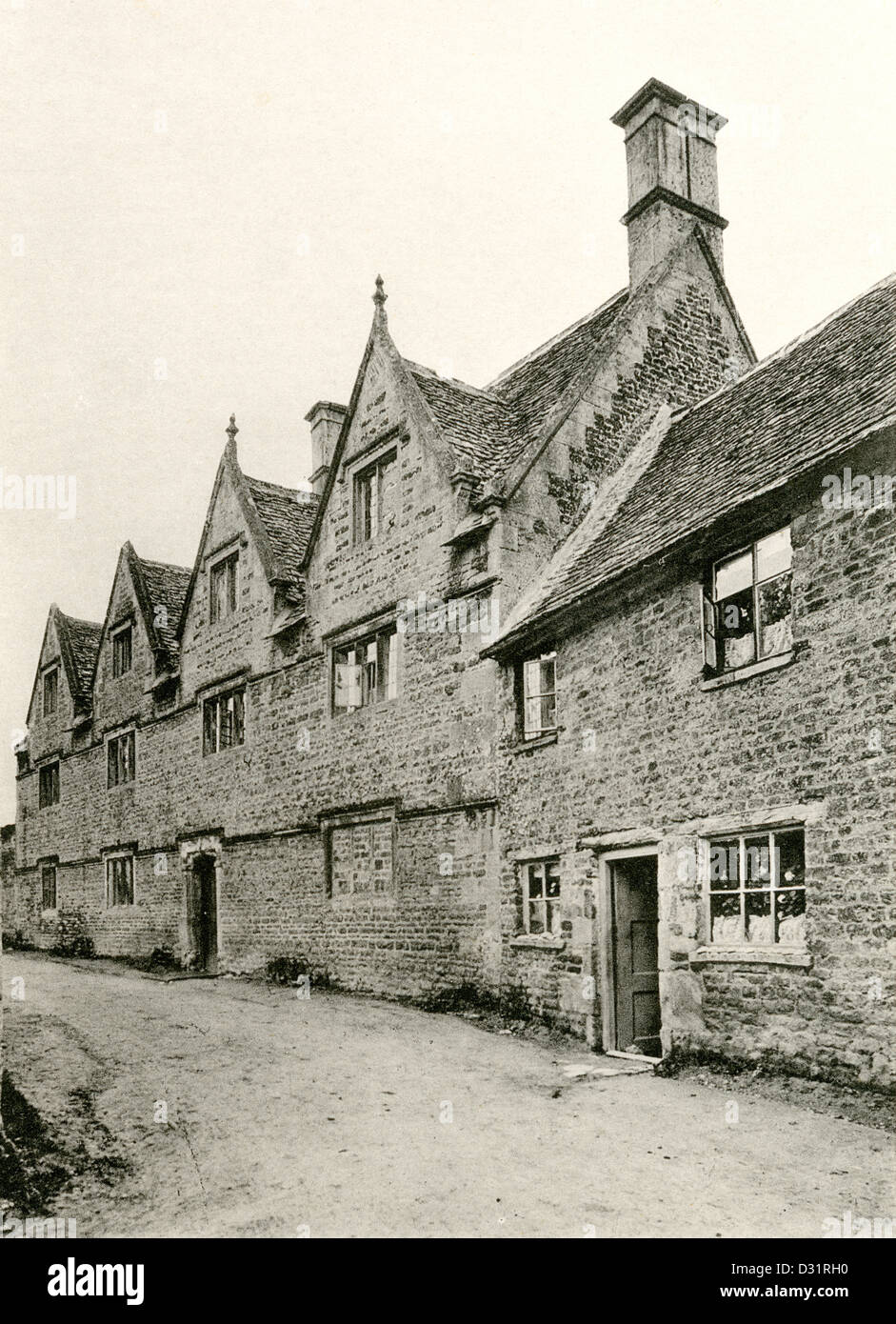 A collotype plate " Street Front of a Farmhouse, Little Rissington ...