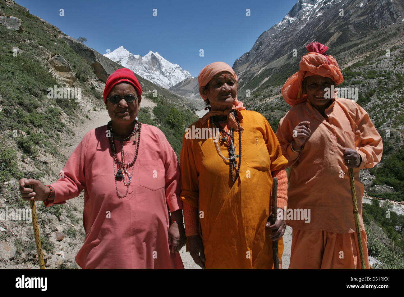 Female sadhus return from Gaumukh, the source of the Ganges Stock Photo ...