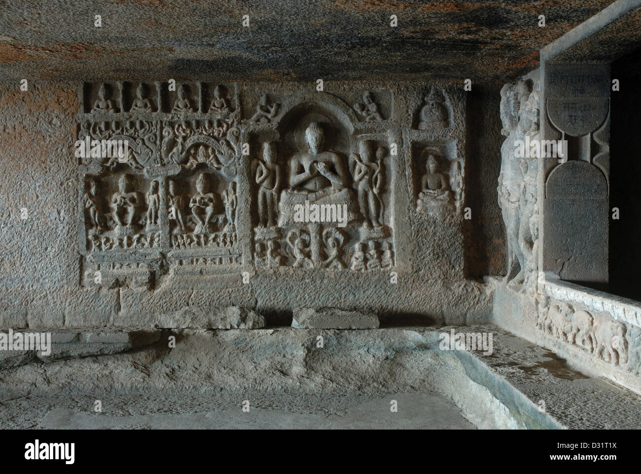View of Buddha figures, Miracle of Sravasti , left wall of the main ...