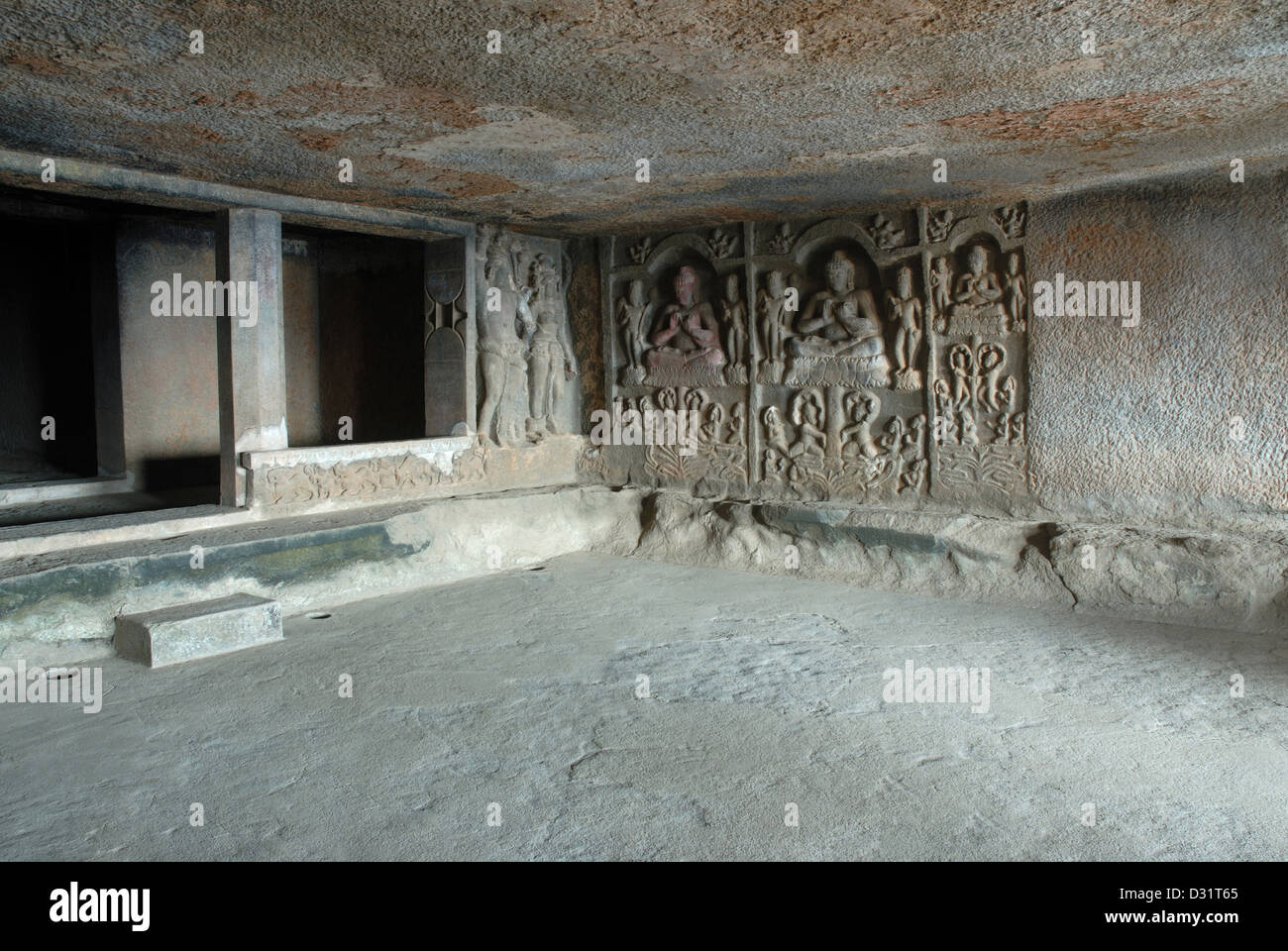 Front wall of the main hall, showing Mithuna couples on the left and ...