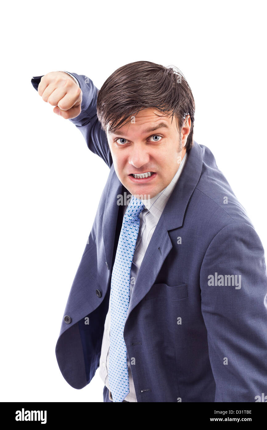 Closeup portrait of an angry businessman on white background Stock ...