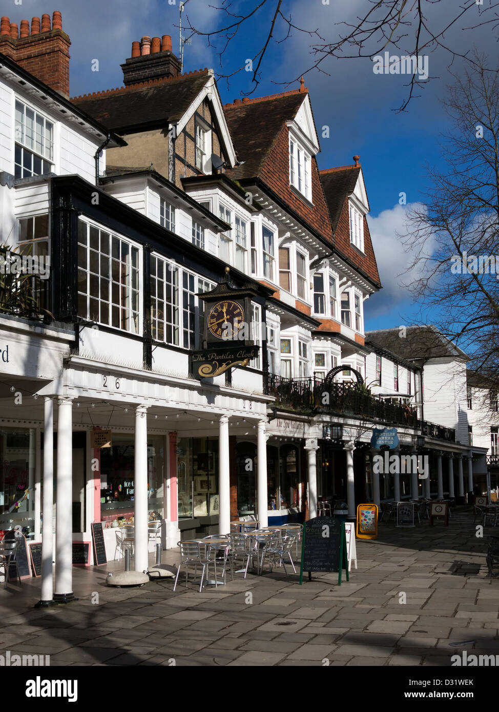 Georgian colonnade of old shop fronts, The Pantiles, Royal Tunbridge ...