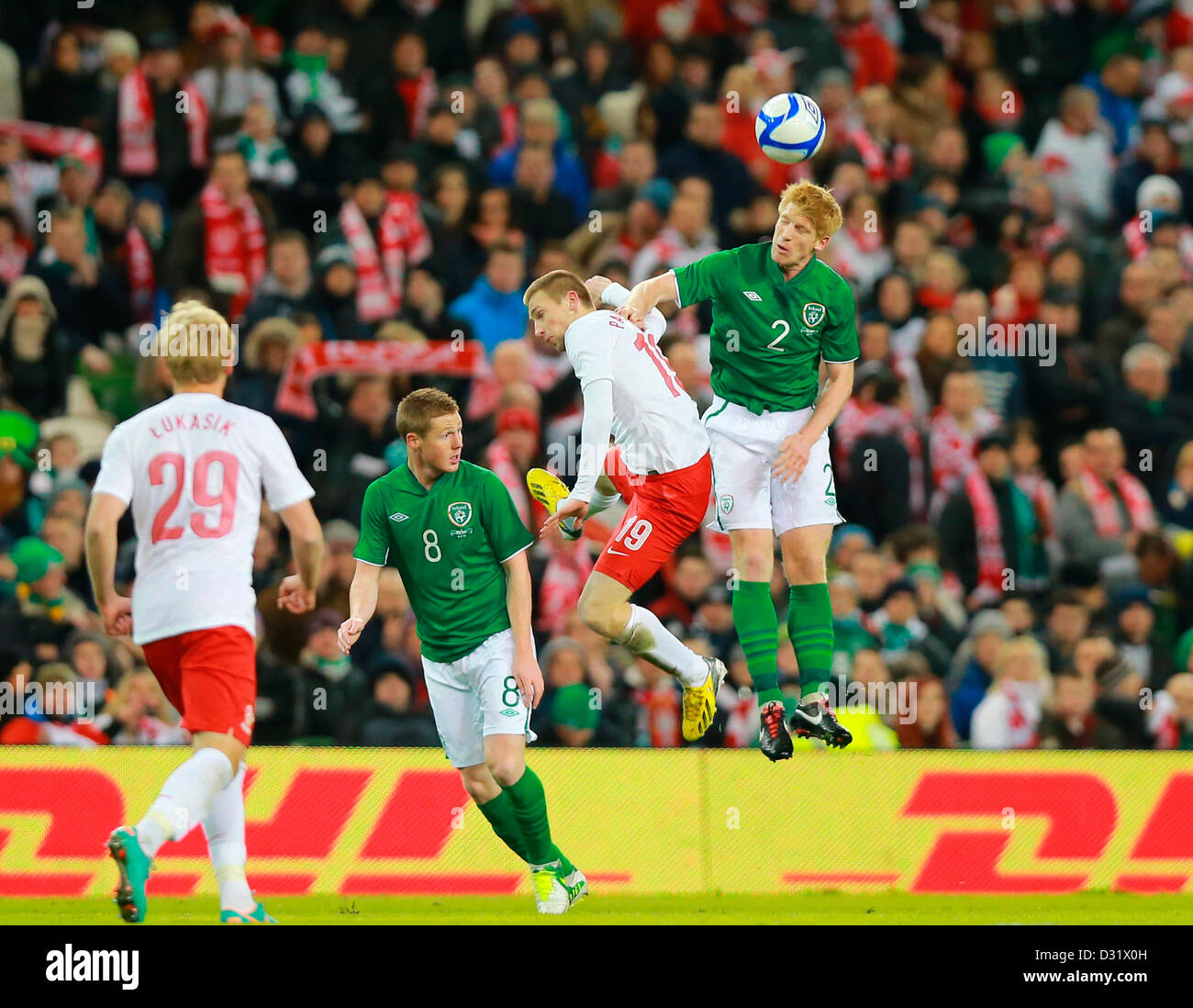 06.02.2013. Dublin, Ireland. Paul McShane (Ireland) heads the ball ...