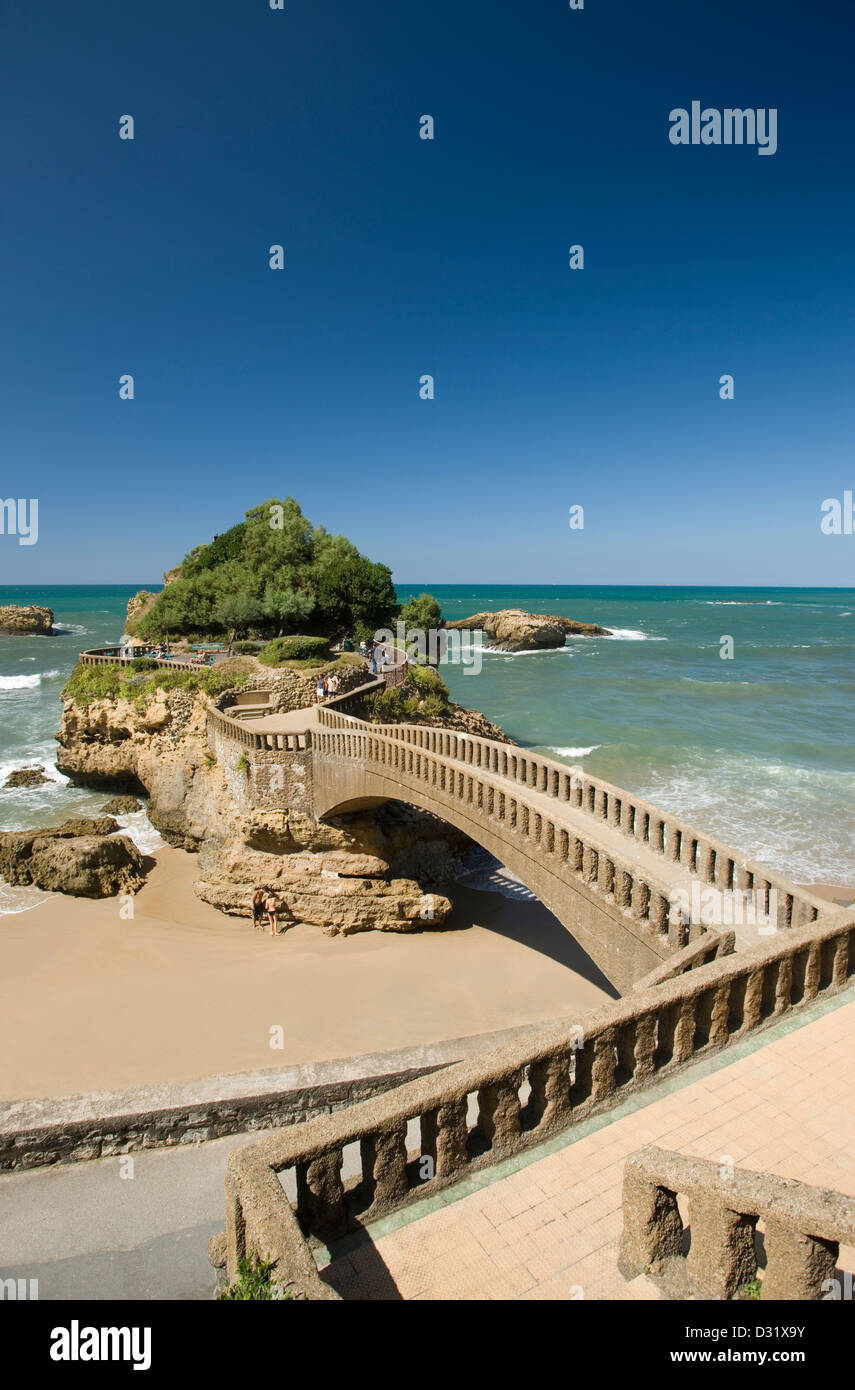 FOOTBRIDGE TO SMALL ROCK ISLAND ON WATERFRONT BIARRITZ PYRENEES ...
