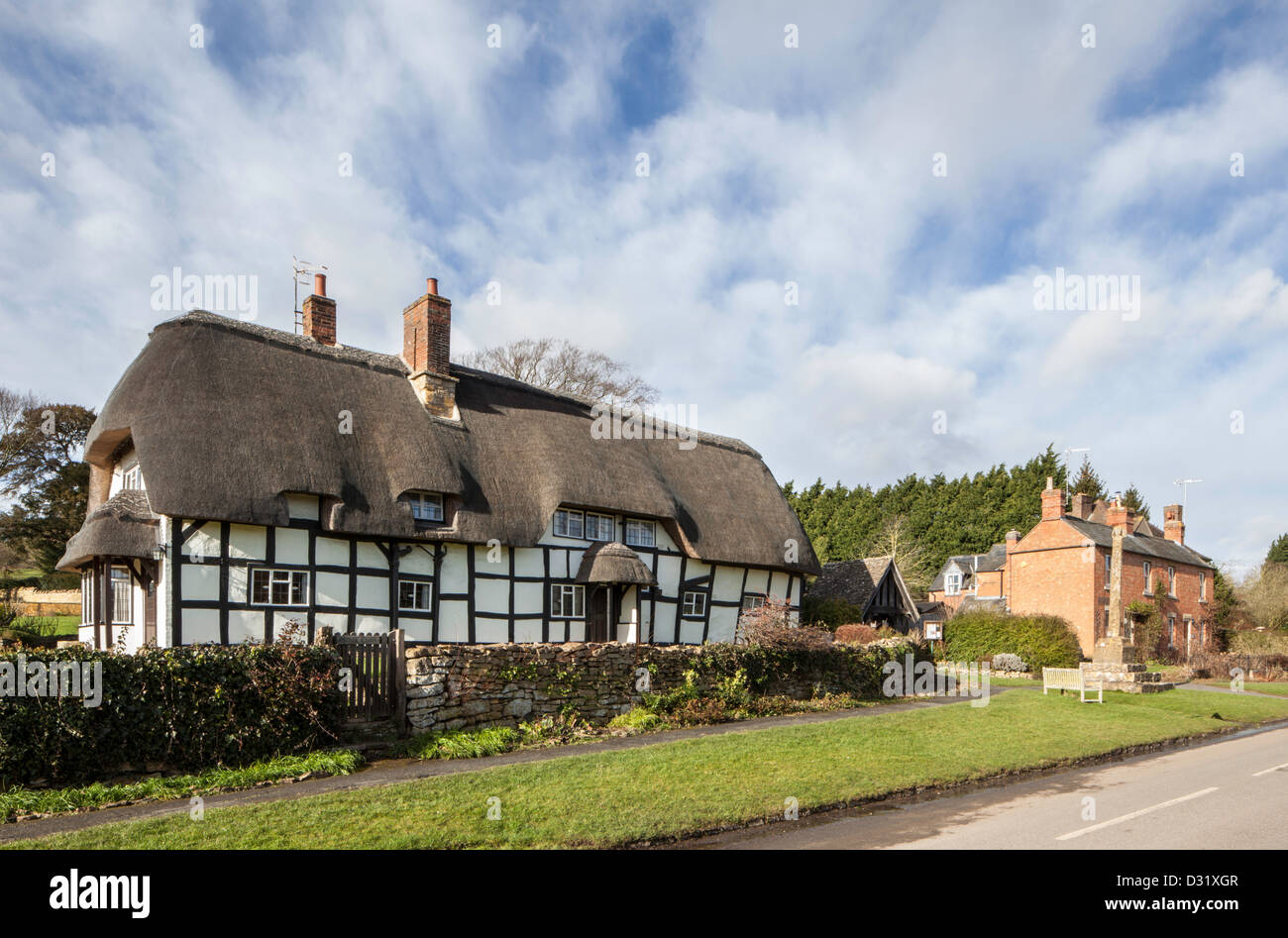 Thatched half timbered cottage, Ashton under Hill, Worcestershire ...