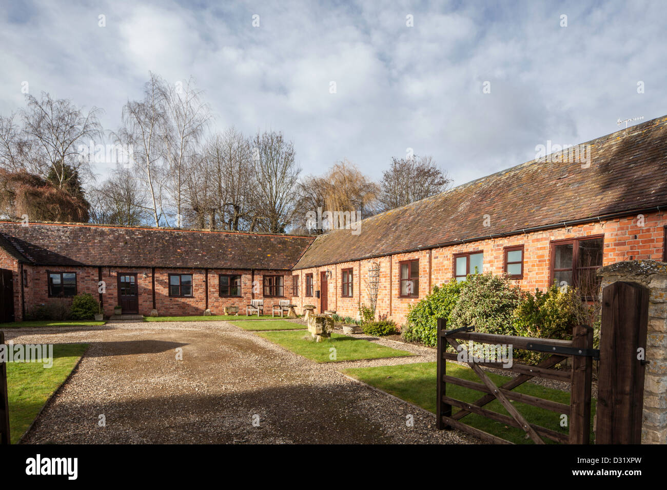 Modern barn conversions in courtyard, Worcestershire, England, UK Stock ...