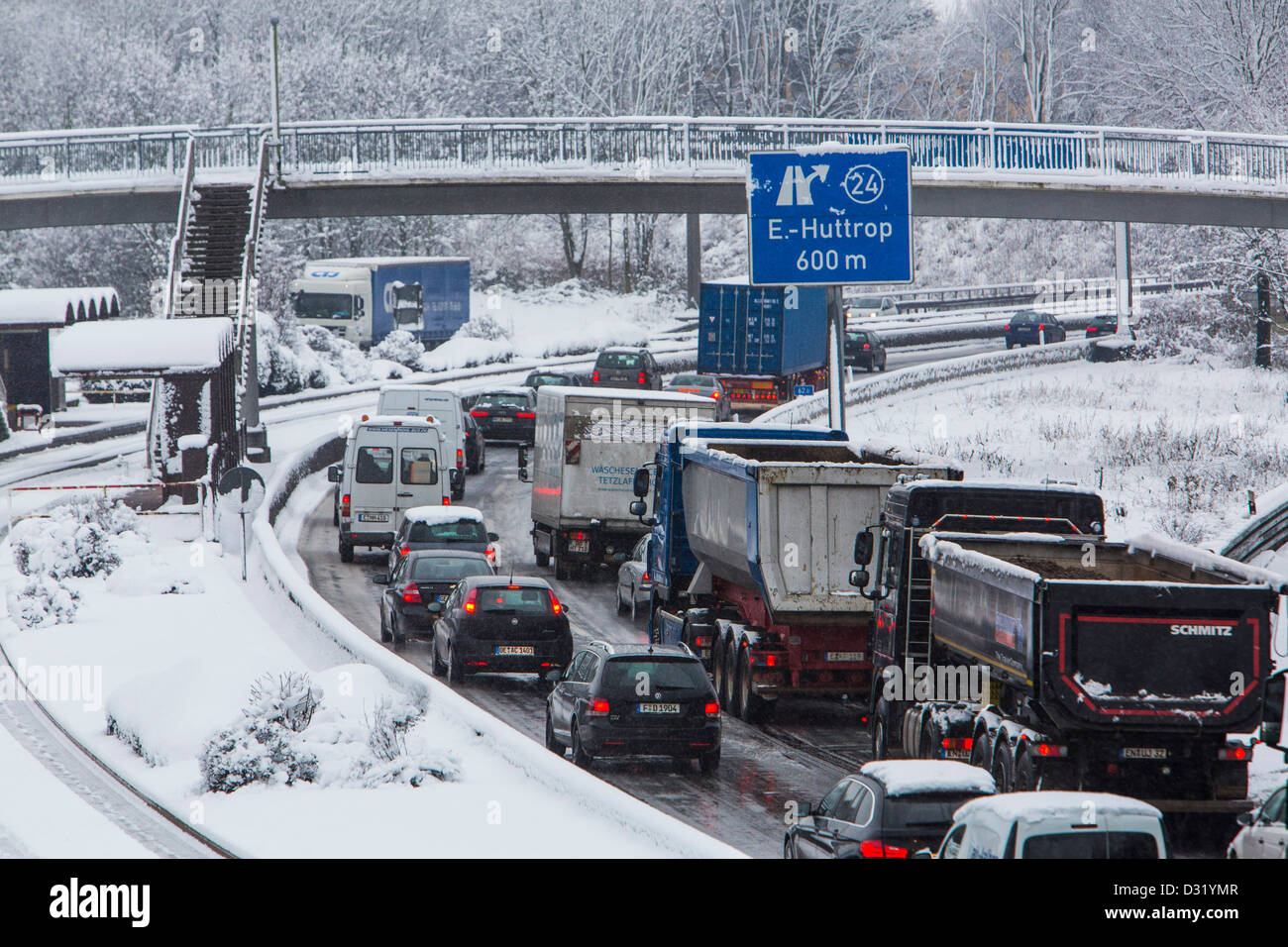 Driving on icy road in heavy snow fall hi-res stock photography and ...