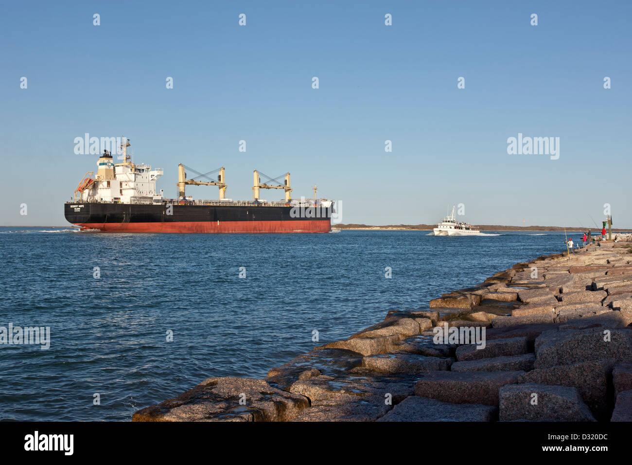 Freighter transporting grain, Corpus Christi ship channel Stock Photo ...
