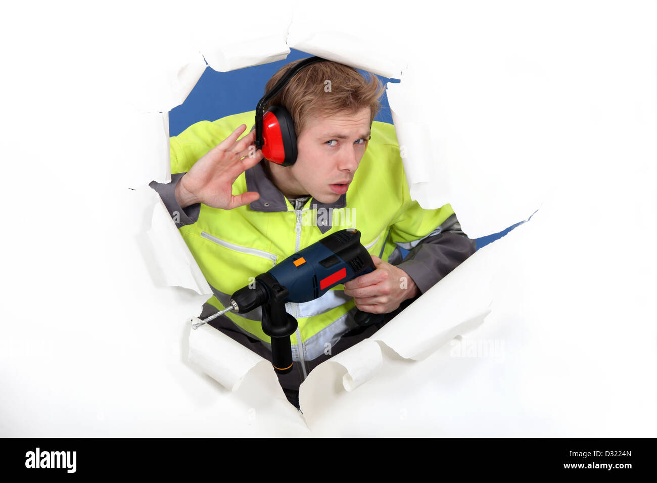 Laborer with drill Stock Photo - Alamy