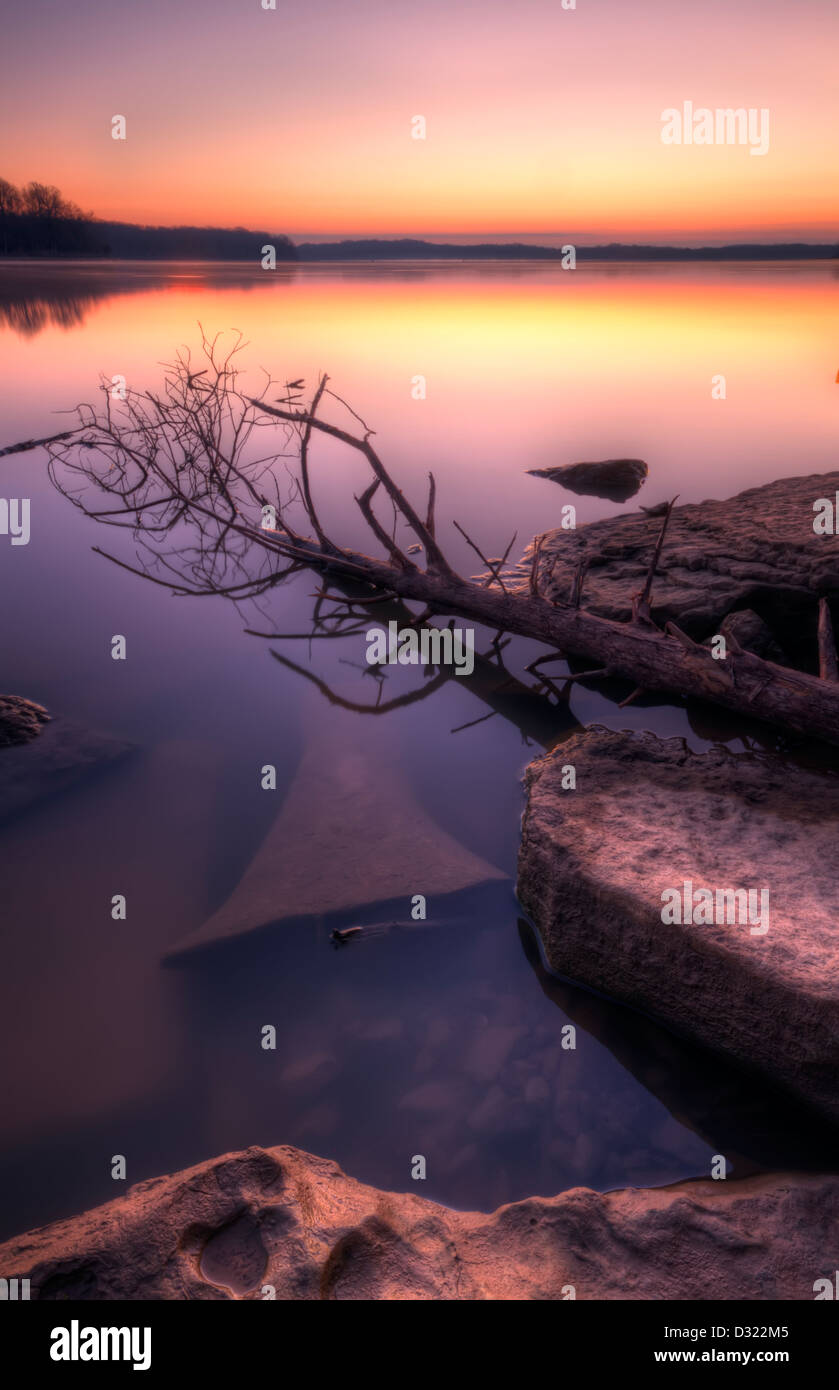 A beautiful sunrise over a lake Stock Photo - Alamy