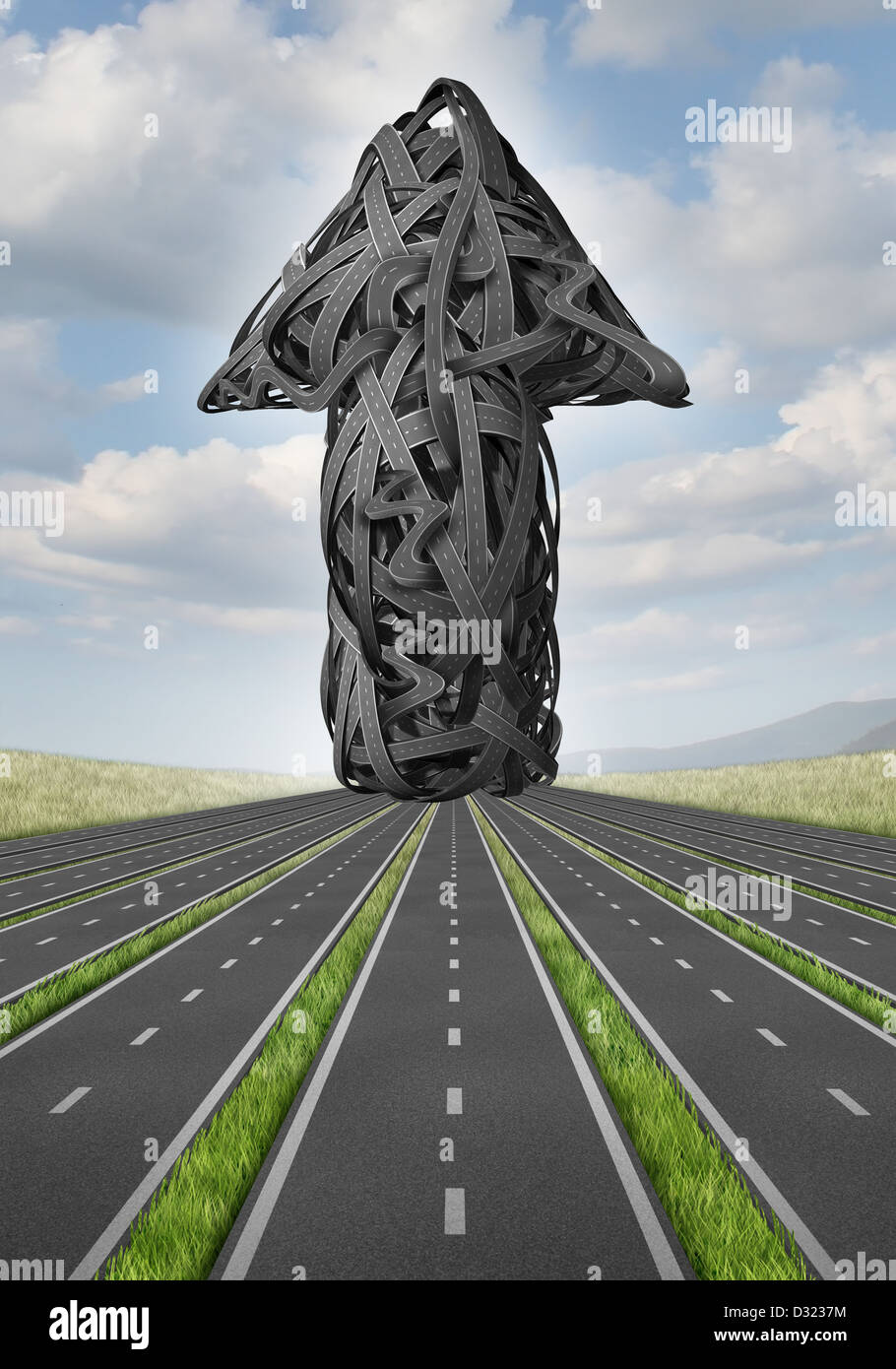 Coming together for success with a group of roads merging into a ...