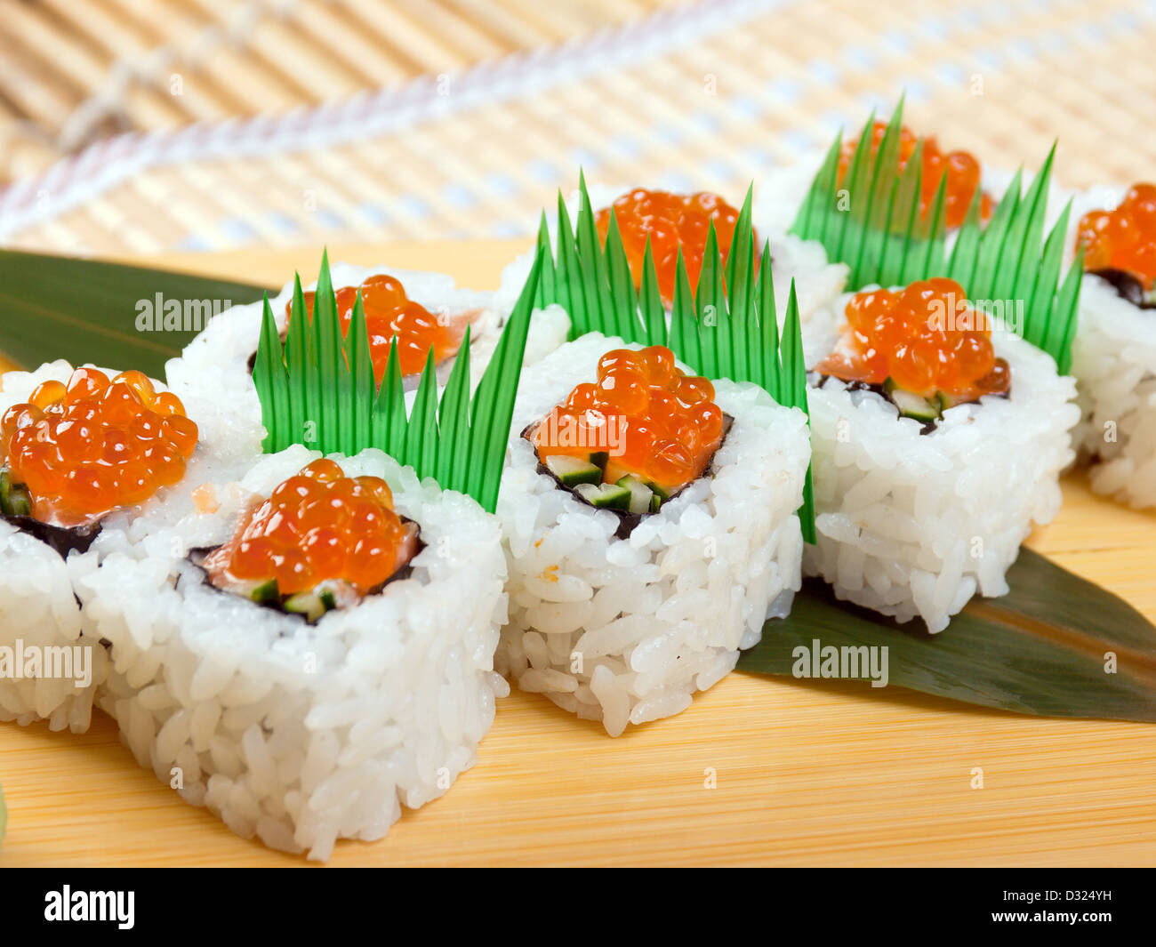 Japanese sushi .Roll made of Smoked fish and red roe Stock Photo - Alamy