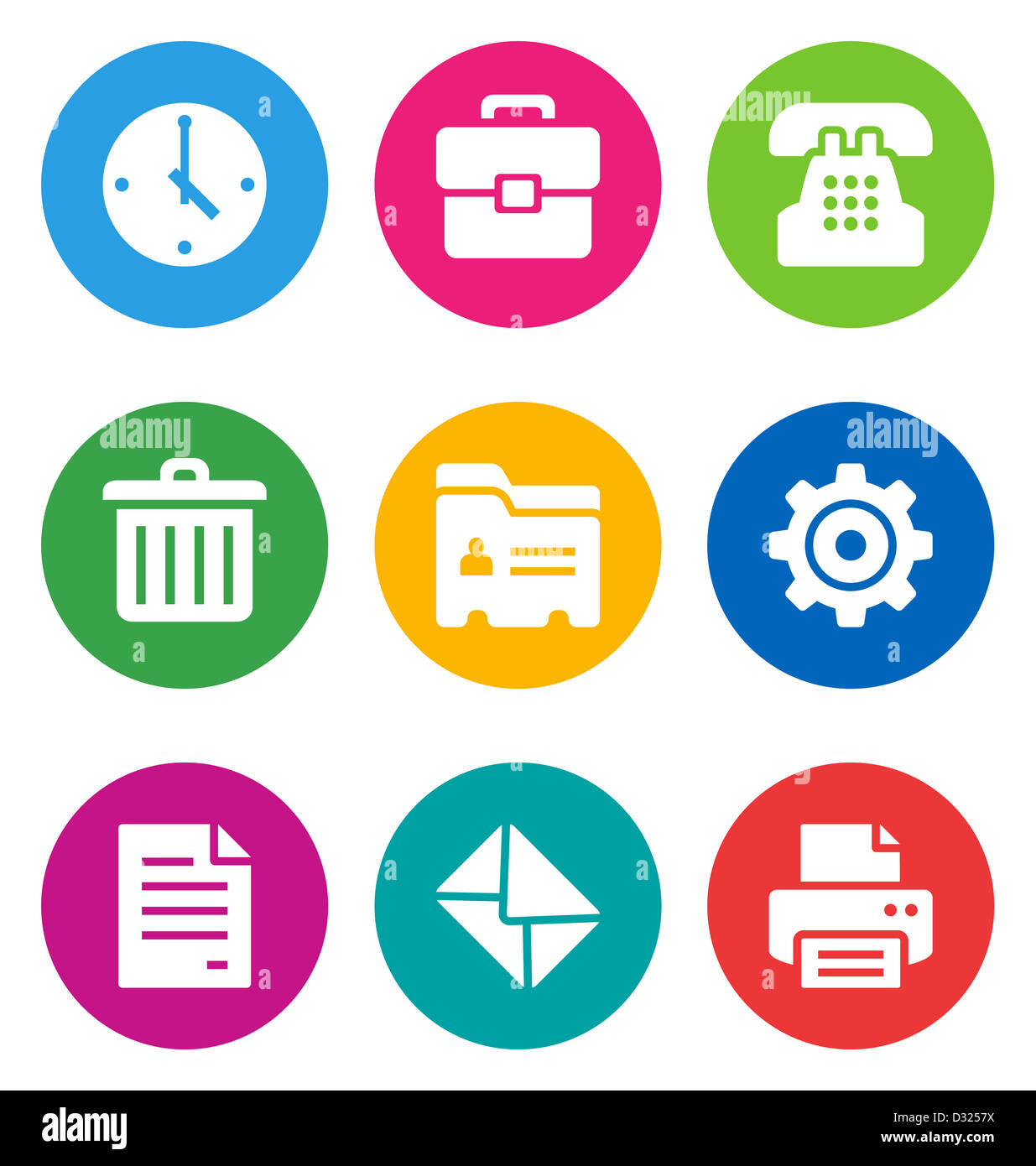 color circular office icons isolated on white background Stock Photo ...