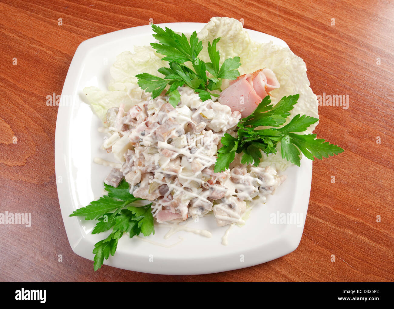 Italian cuisine.healthy salad with meat and ham Stock Photo - Alamy