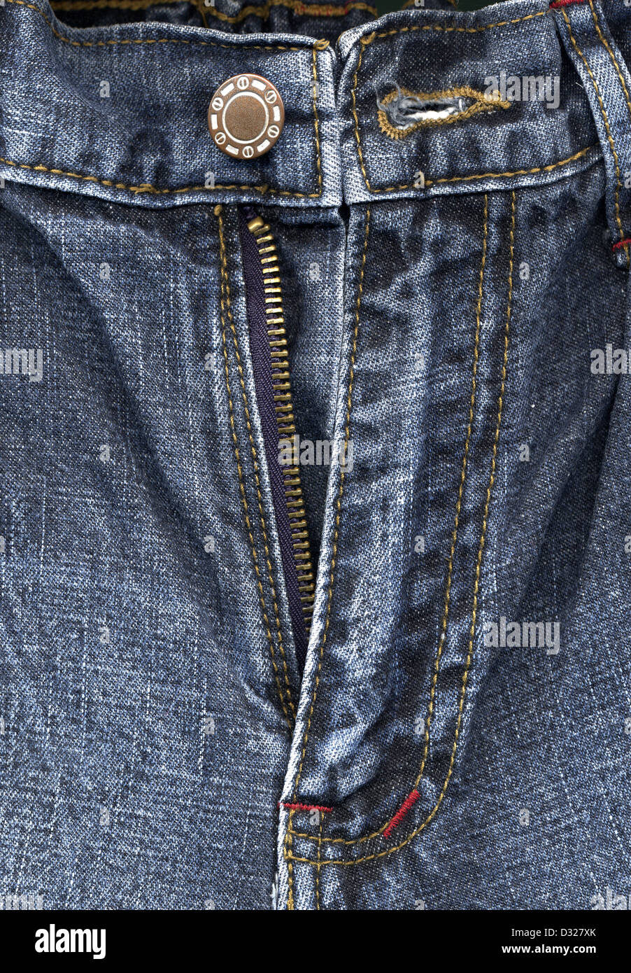 Detail of zipper on blue jeans close up Stock Photo - Alamy