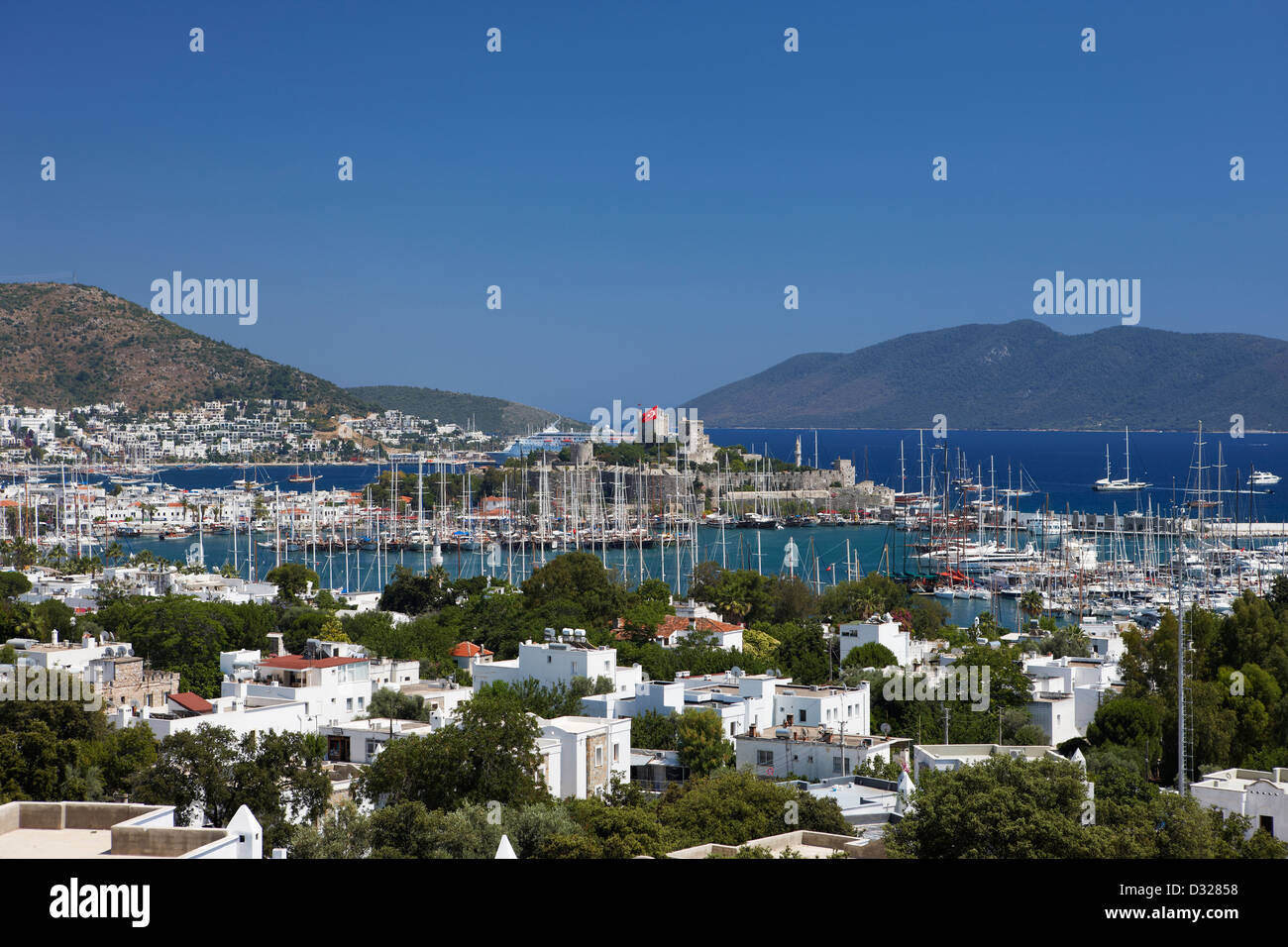 Elevated view of Bodrum city and marina. Bodrum, Mugla Province, Turkey ...