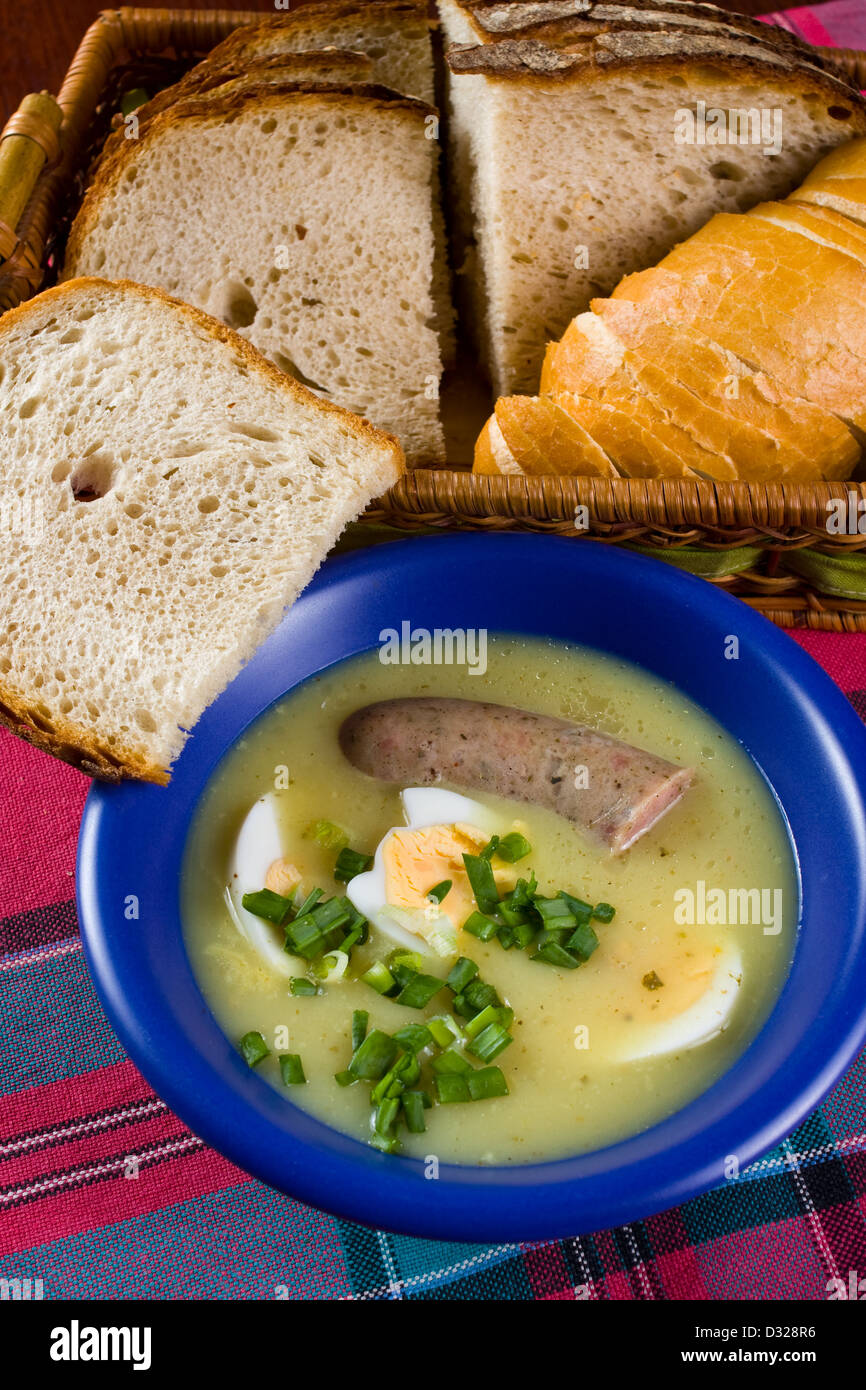 traditional polish white borscht with eggs and sausage Stock Photo - Alamy