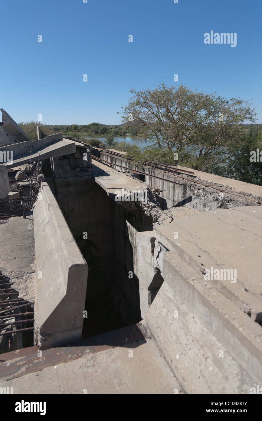severly damaged section of concrete bridge Stock Photo - Alamy