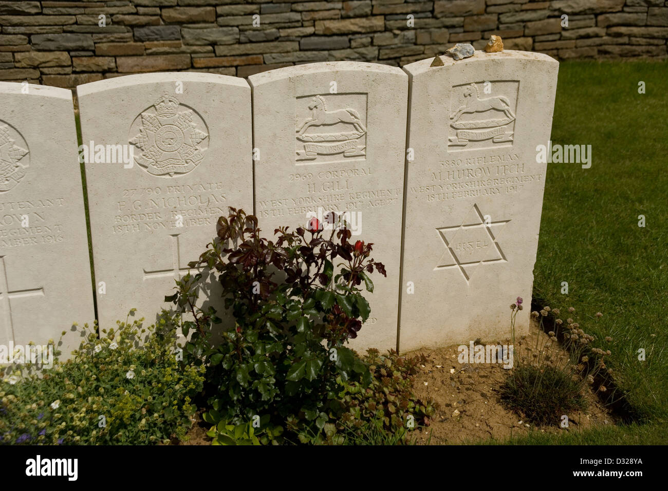Jewish grave in Ten Tree Alley British cemetery on the Somme containing ...