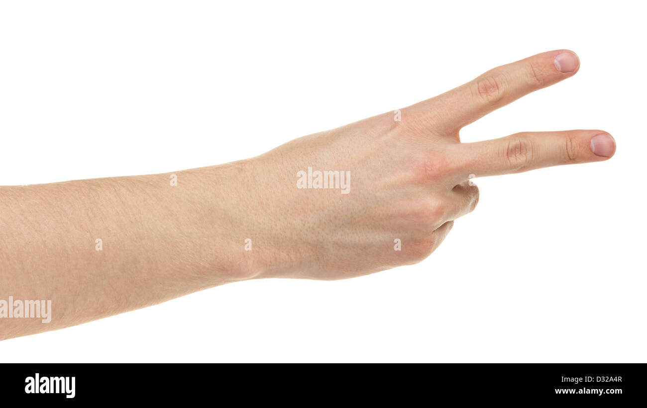 adult man hand counting two, isolated on white Stock Photo - Alamy