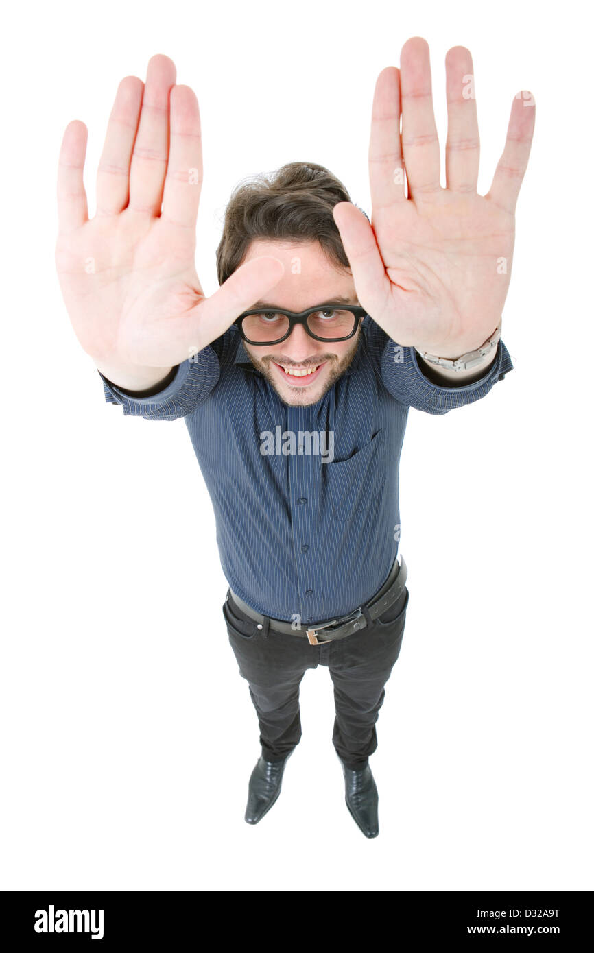 young casual man full length making stop, isolated Stock Photo - Alamy
