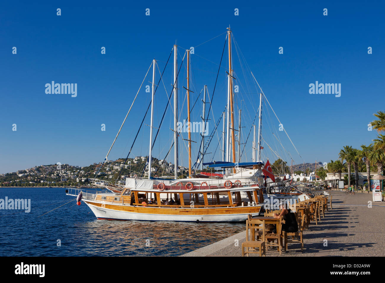 Traditional Turkish gulets moored at the Yalikavak marina. Yalikavak ...