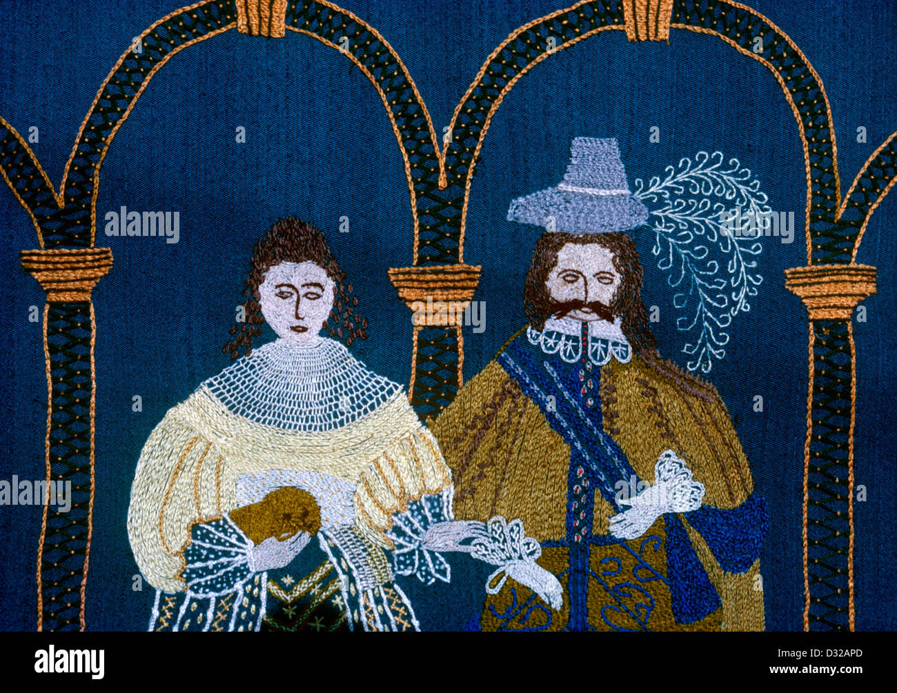 Embroidery dating to Middle Ages depicting man and woman Stock Photo ...
