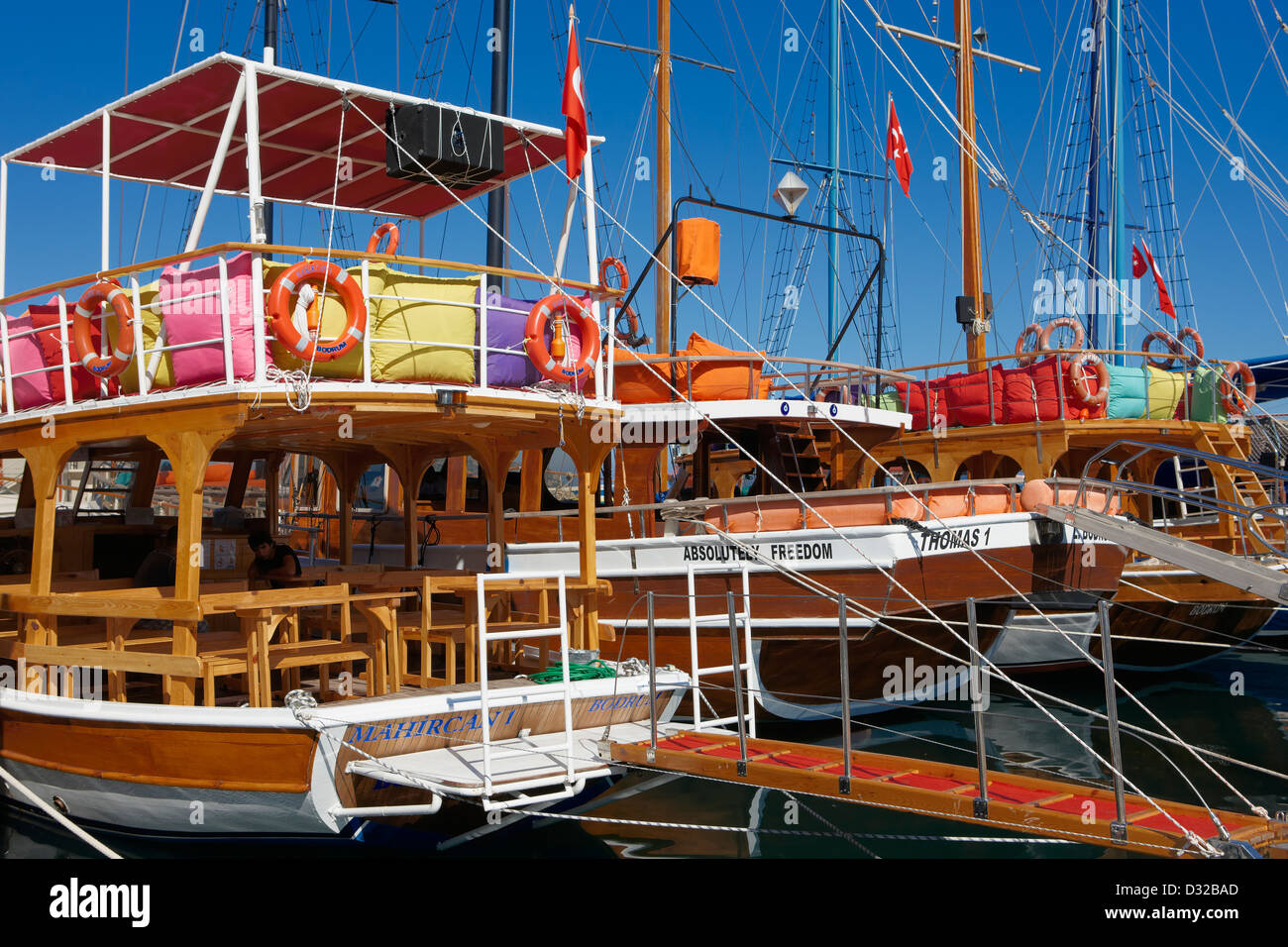 Traditional Turkish gulets moored in Turgutreis marina. Turgutreis ...