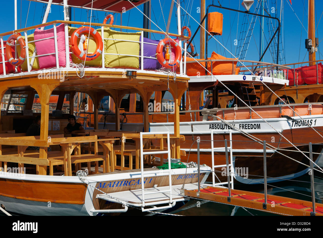 Traditional Turkish gulets moored in Turgutreis marina. Turgutreis ...