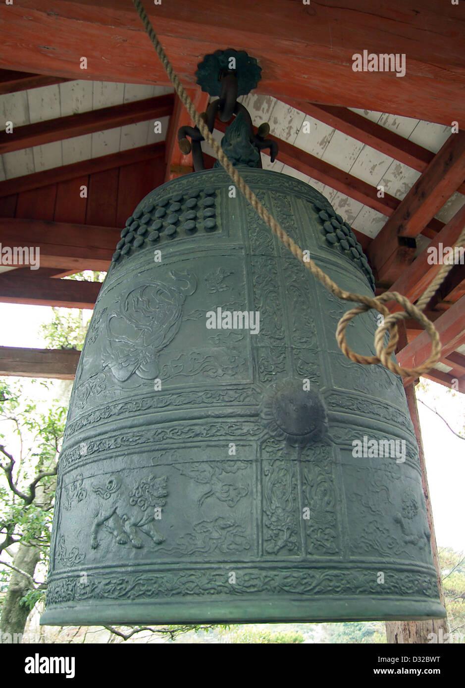 The bronze bell of the Byodo-in Temple in Uji, Kyoto, is a significant ...