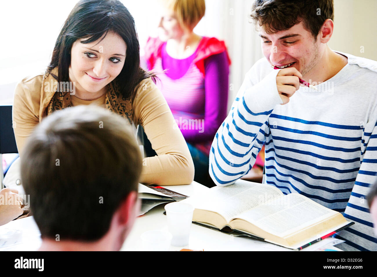 Young adults studying and having discussions and chatting Stock Photo ...