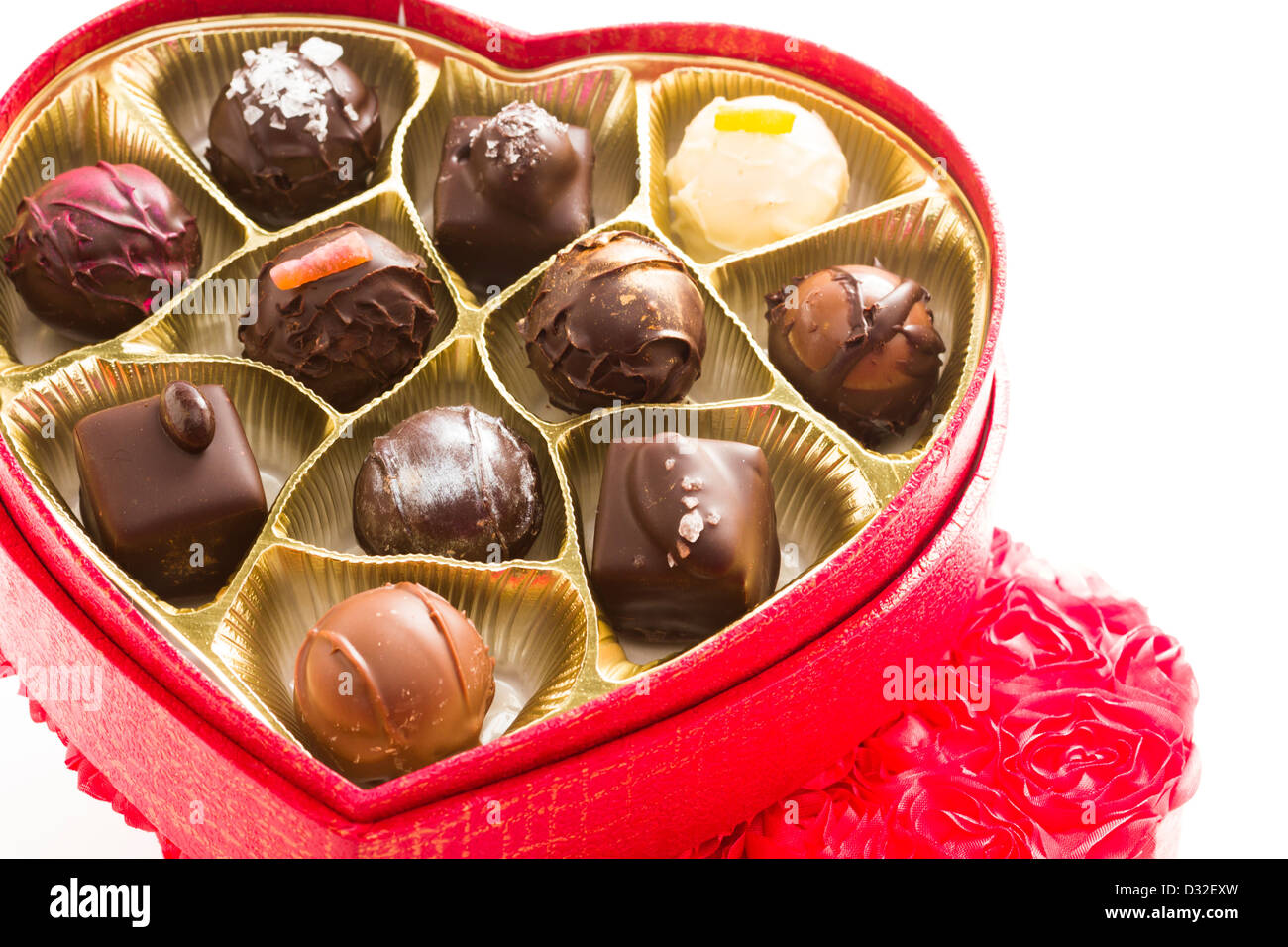 Fancy truffles in heart shaped boxes for Valentin's Day Stock Photo - Alamy