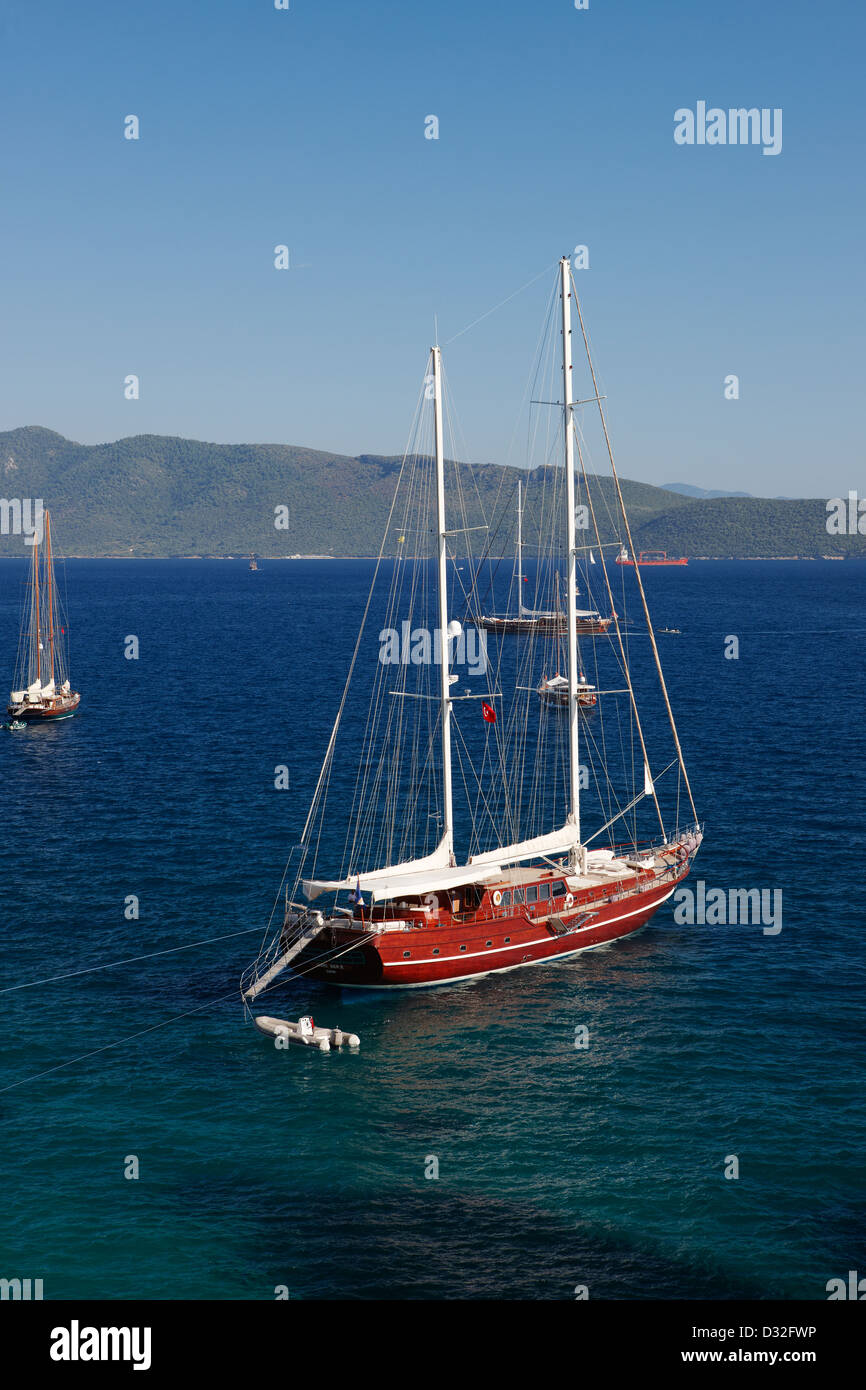 Traditional Turkish gulet moored near Bodrum harbour. Bodrum, Mugla ...
