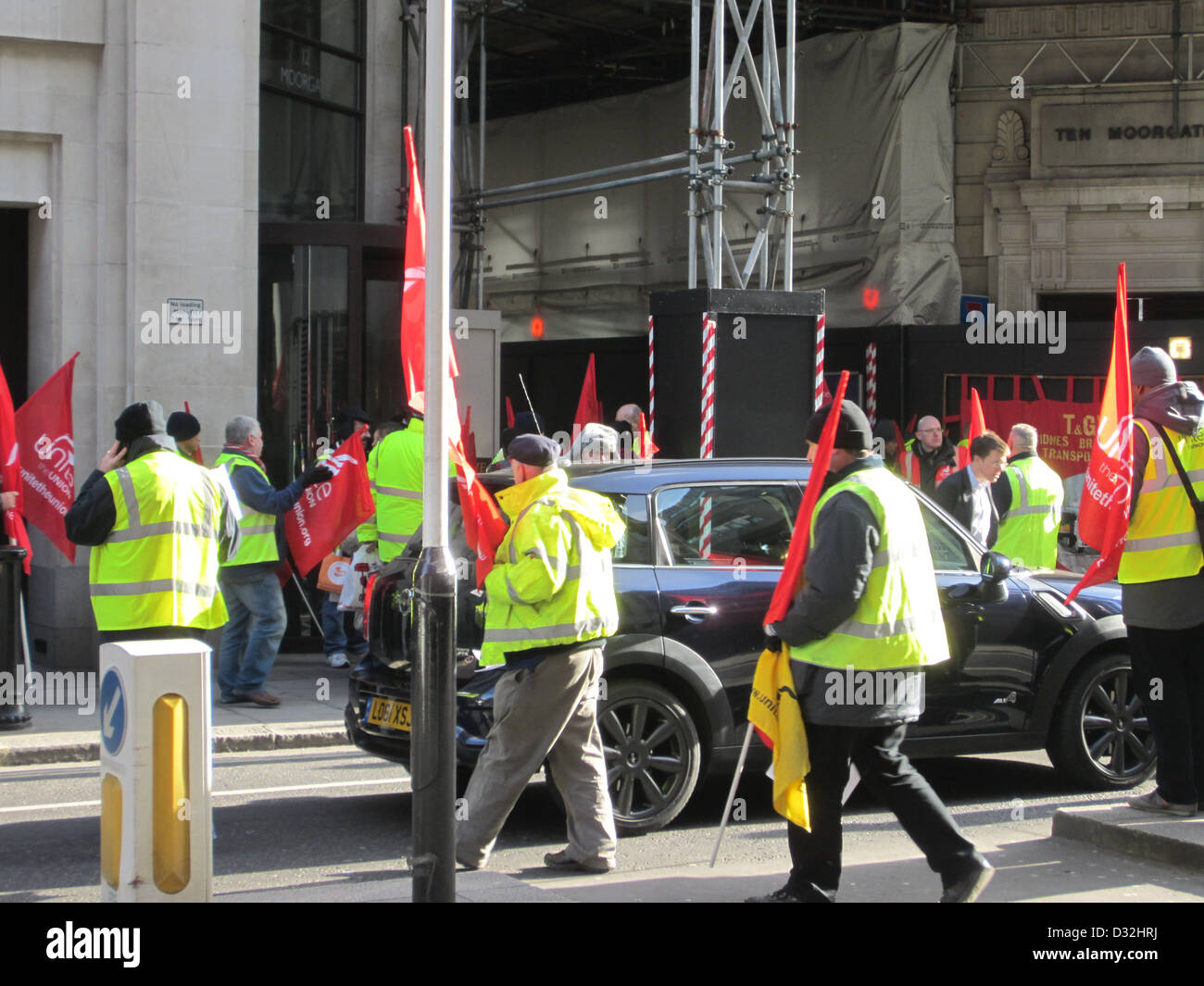 Unite workers protest at job losses at Howden Joinery Group Stock Photo ...