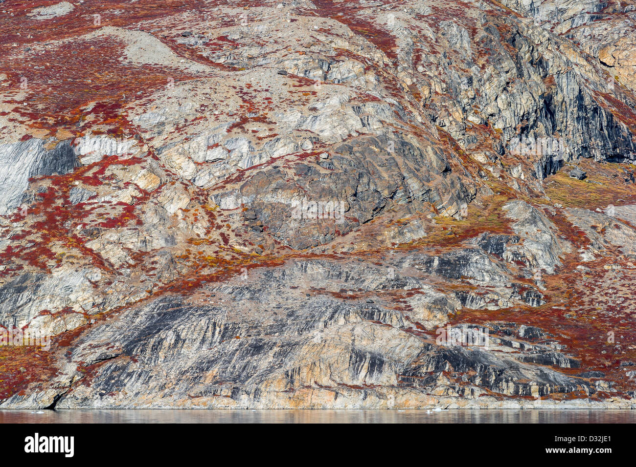 Detailed patterns in granite rock, mountains, Scoresbysund, Greenland ...