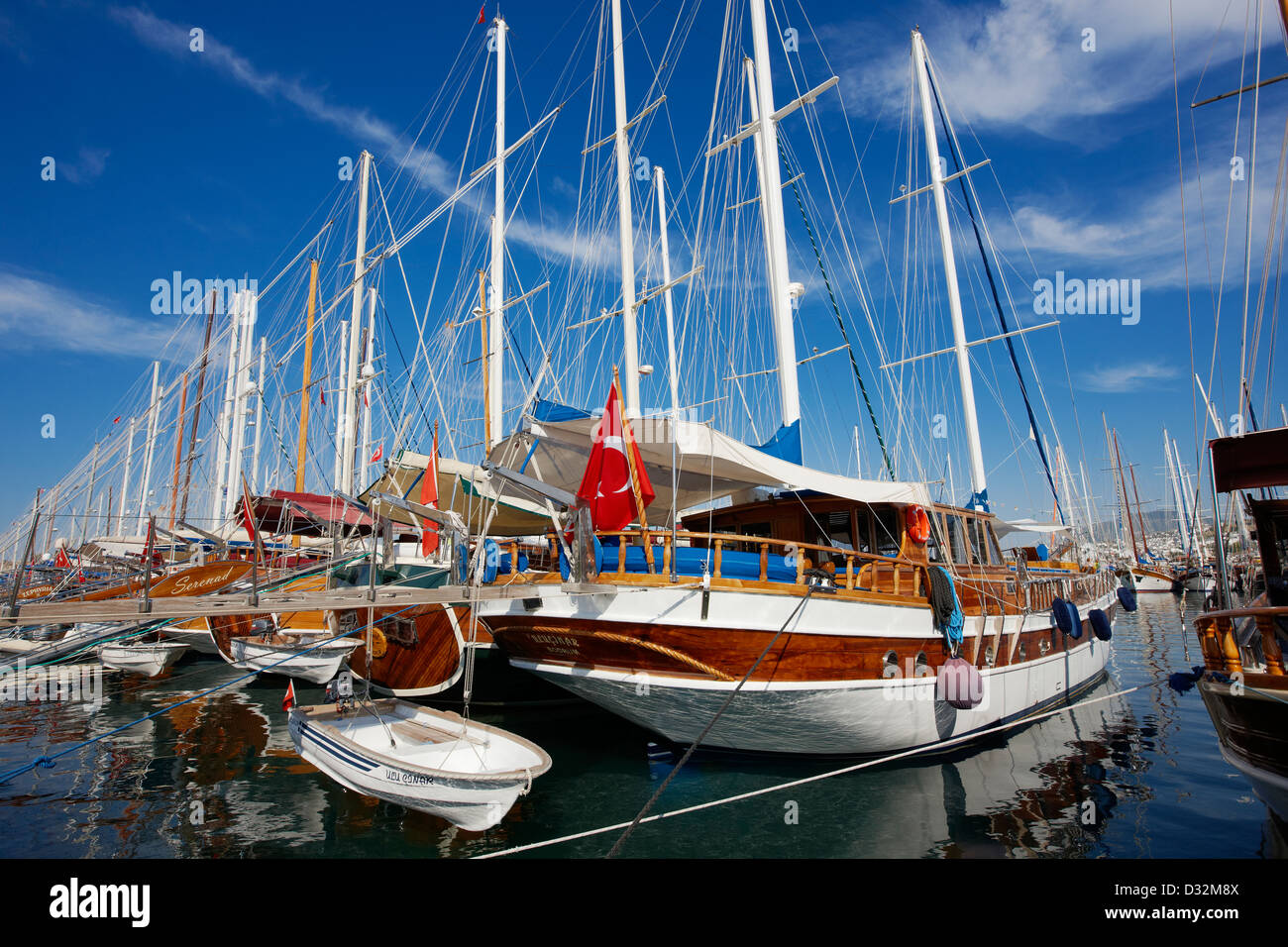 Traditional Turkish gulets moored at Bodrum Marina. Bodrum, Mugla ...