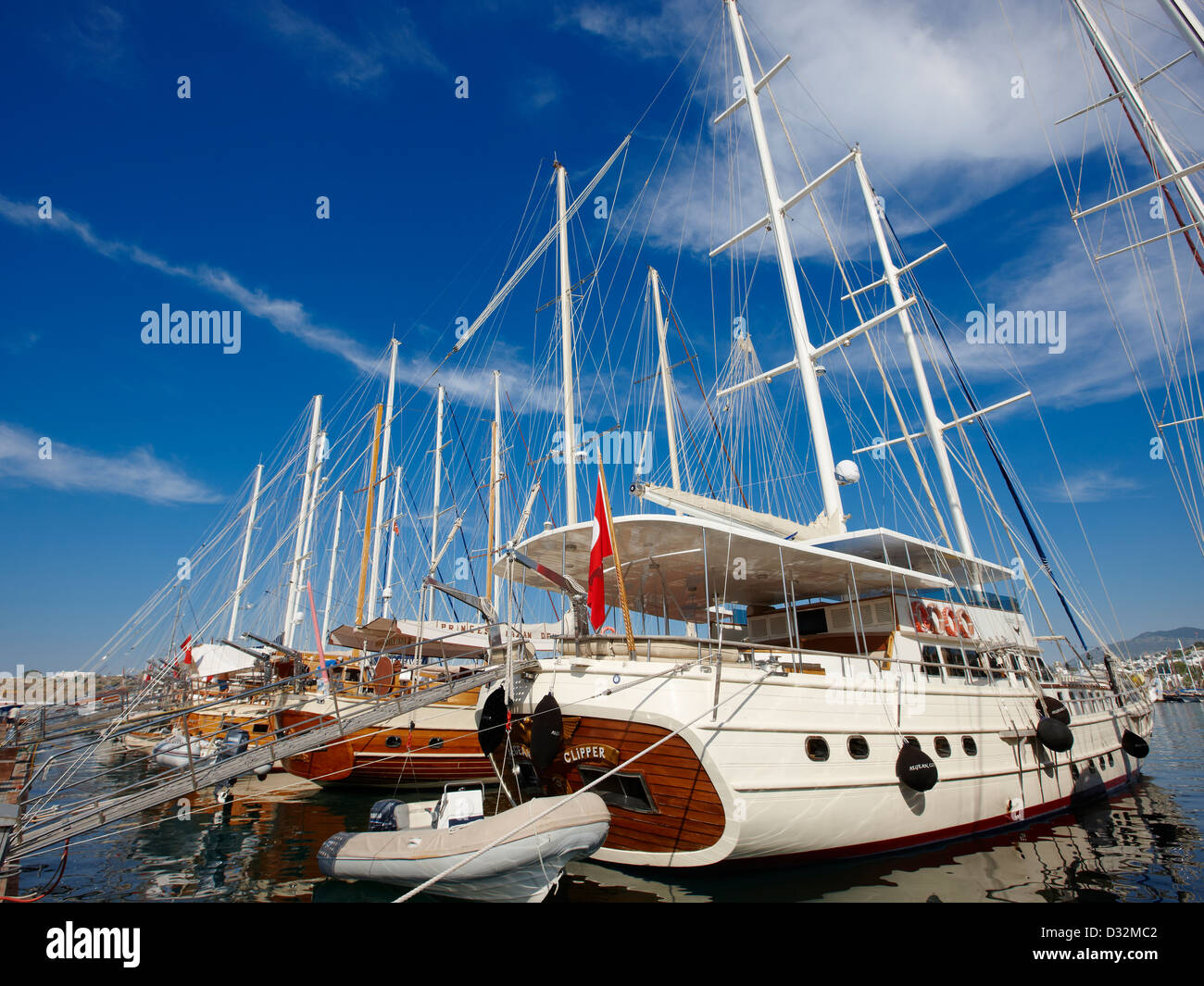 Traditional Turkish gulets moored at Bodrum Marina. Bodrum, Mugla ...