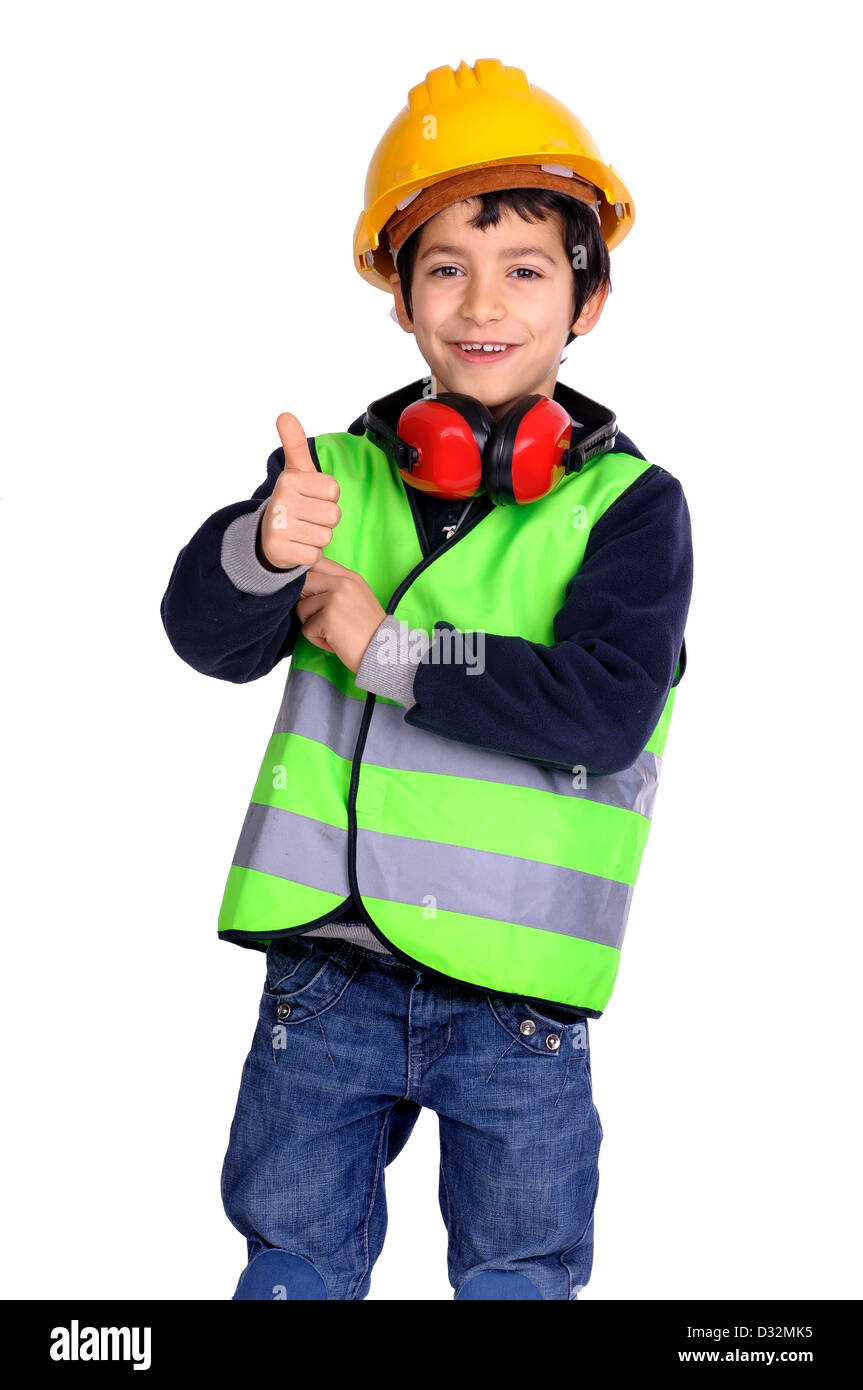 Young boy in construction gear Stock Photo - Alamy